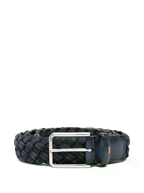 Santoni Braided Suede Belt - Blue