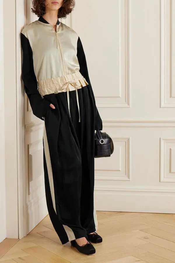 JIL SANDER Two-tone Striped Satin Wide-leg Pants