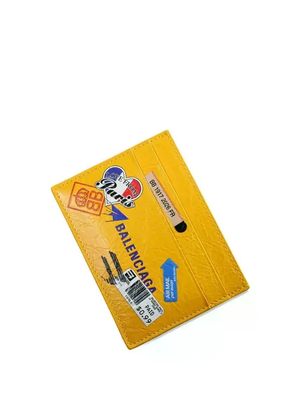 Balenciaga Stamp-print Crinkled-leather Card Holder - Yellow