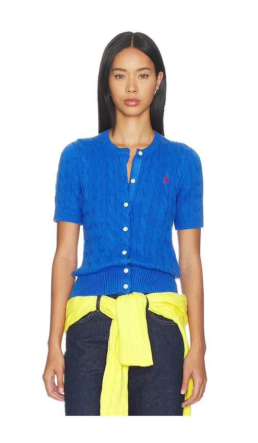 Polo Ralph Lauren Cotton Short Sleeve Cardigan Sweater In Blue - Gala Blue