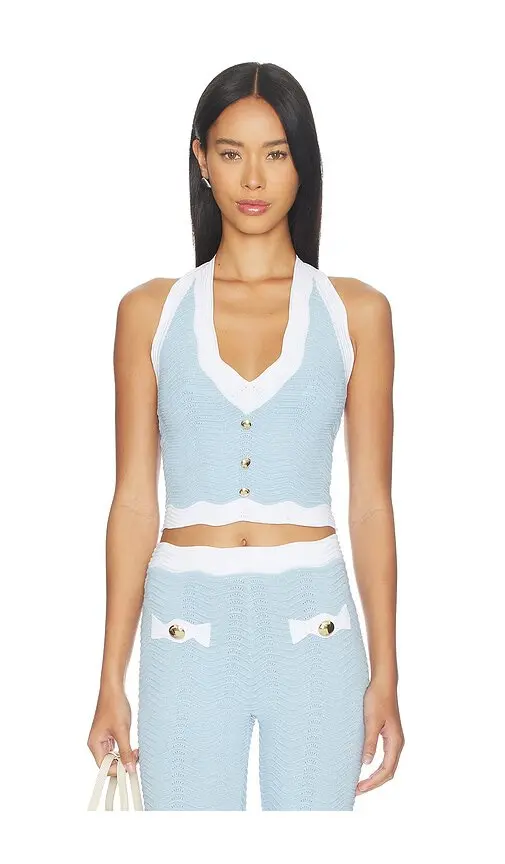 Retrofete Leena Top In Baby Blue - Metallic Glace & White