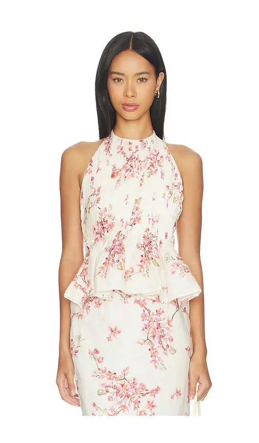 Agua Bendita Halter Neck Peplum Top - Ivory