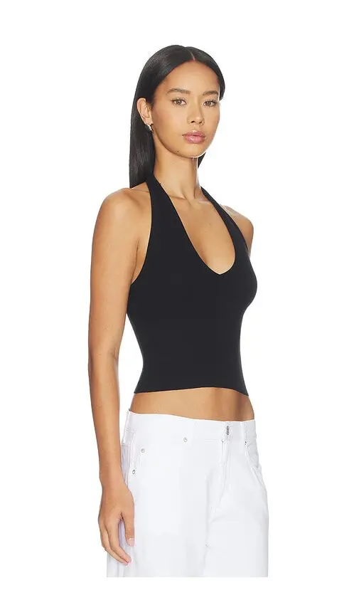 Eterne Halter Neck Cropped Ribbed Jersey Top - Black