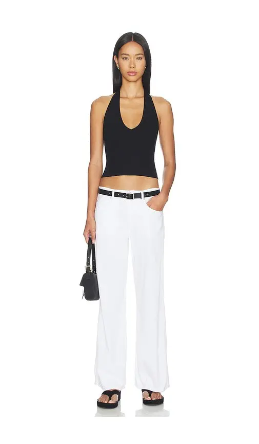 Eterne Halter Neck Cropped Ribbed Jersey Top - Black
