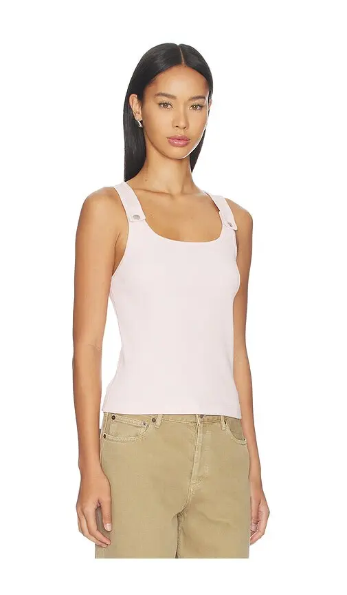 Still Here Button Strap Detail Ribbed Tank Top - Pink