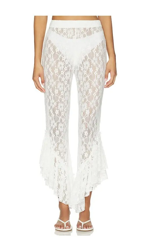 My Beachy Side Lotus Lace Ruffle Cuff Pants - Ivory