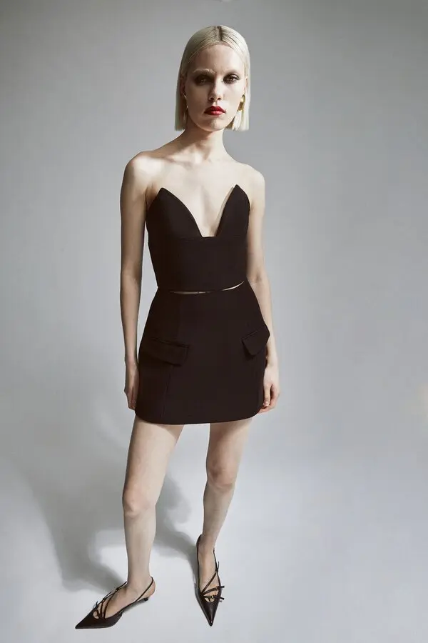 Bardot Delphi Strapless Plunge Crop Top - Black