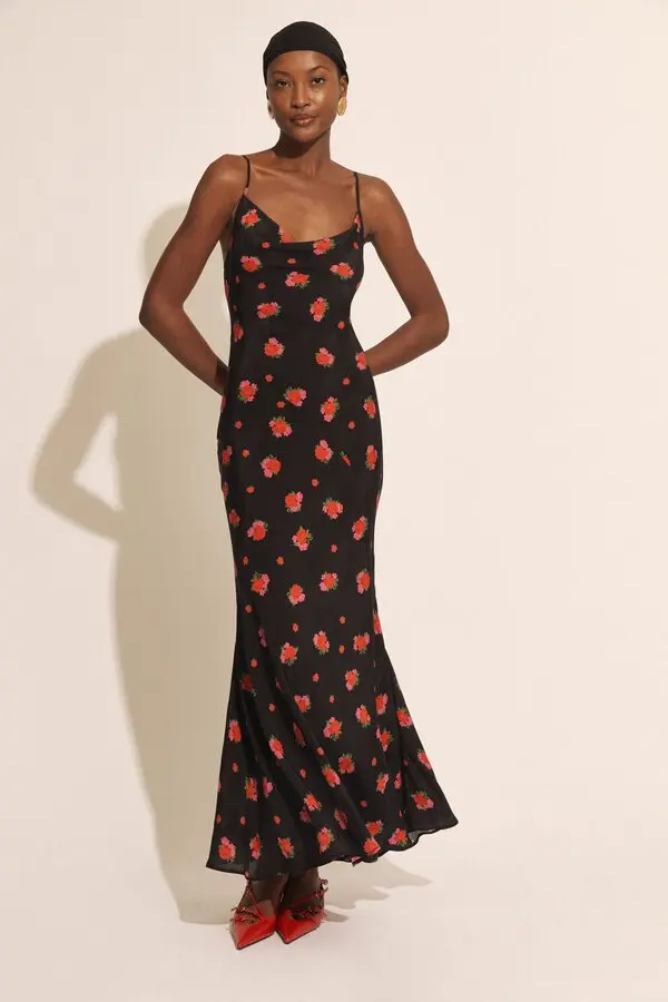 Bardot Monroe Printed Cowl Neck Maxi Dress - Black Fl