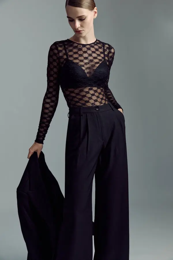 Bardot Adoni Sheer Lace Long Sleeve Top