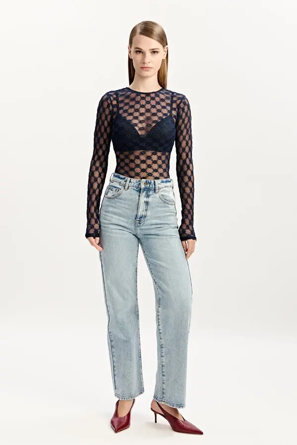 Bardot Adoni Sheer Long Sleeve High Neck Top