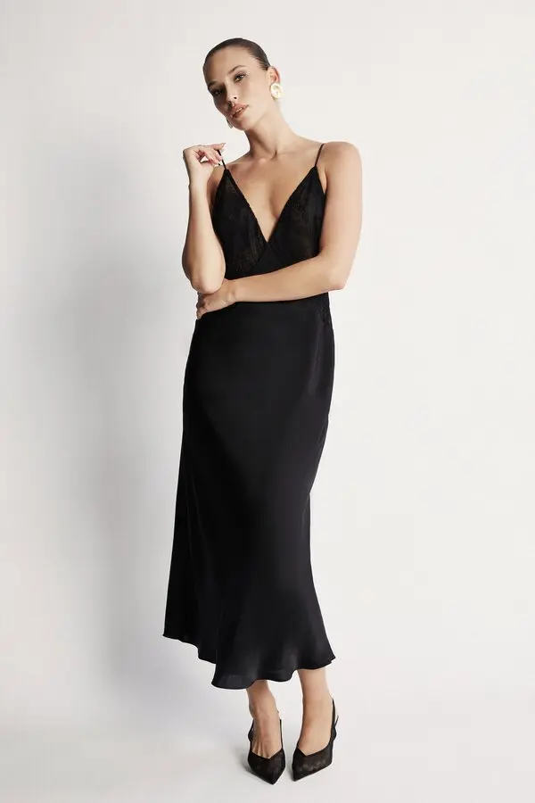 Bardot Vivianna Maxi Dress With Sheer Lace Bodice And V-neckline