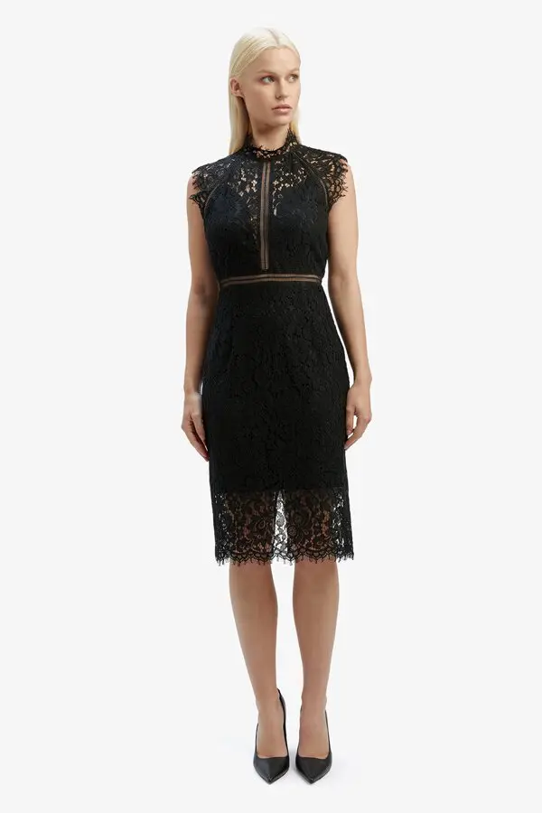 Bardot Lace Panel High Neck Dress