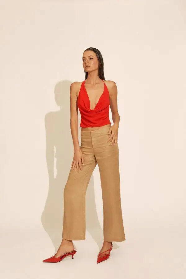 Bardot Balia Hipster Linen Pant - Latte