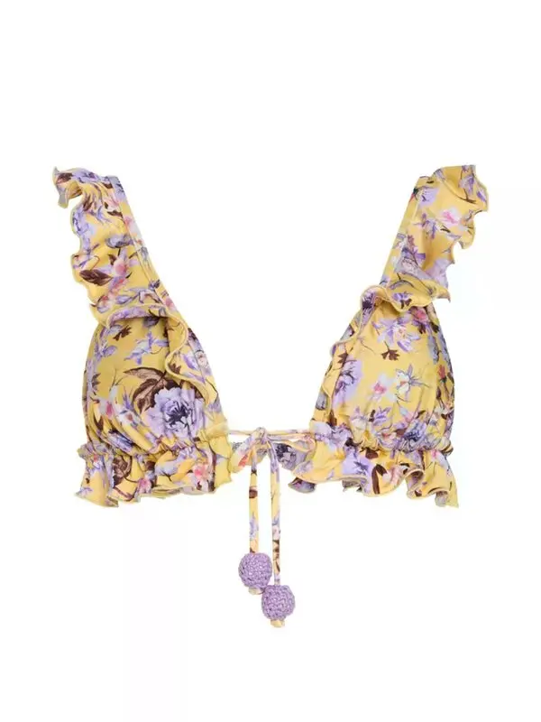 PatBO Floral Print Ruffled Bikini Top - Yellow