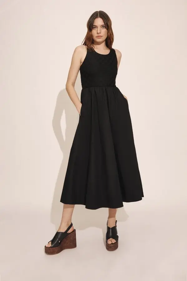 Bardot Brony Lace Poplin Midi Dress - Black