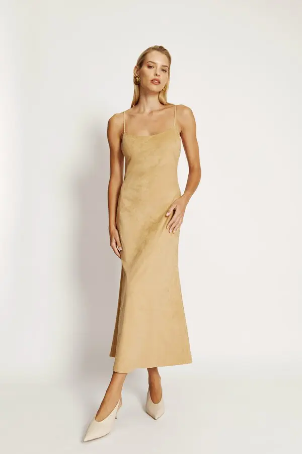 Bardot Nadira Vegan Suede Midi Dress - Soft Camel