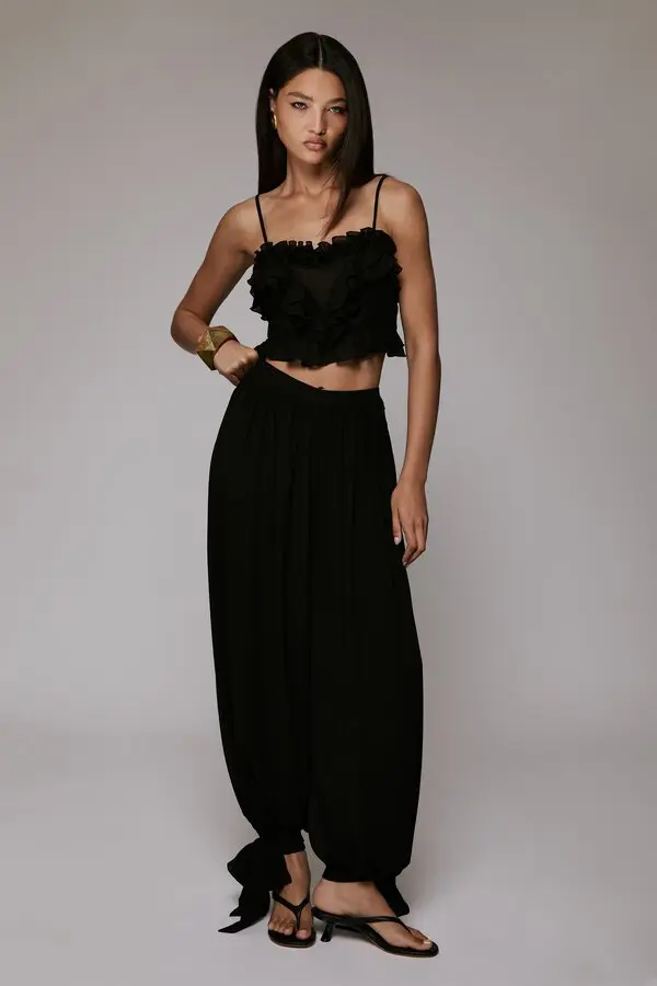 Bardot Alira Soft Balloon Pants With Tie Cuffs - Black