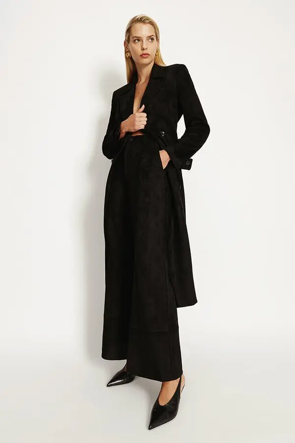 Bardot Marlowe Vegan Suede Wide Leg Trousers - Black