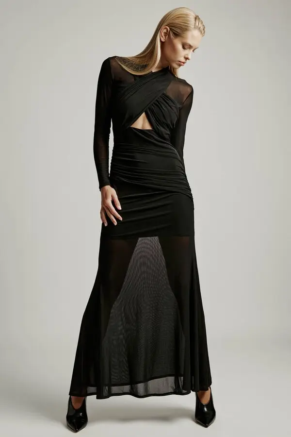 Bardot Veria Wrap Mesh Maxi Dress - Black