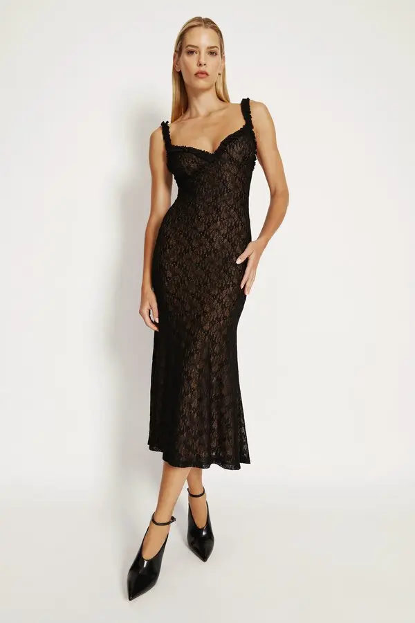 Bardot Allegra Stretch Lace Midi Dress - Black