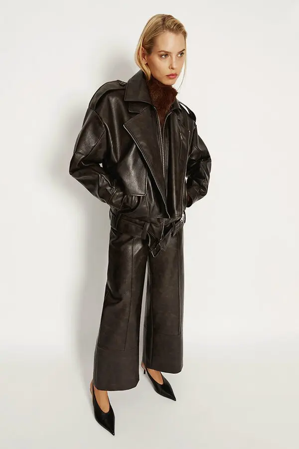 Bardot Marlowe Vegan Leather Wide Leg Pants