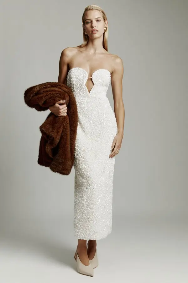 Bardot Braya Sequin Midi Dress - Ivory