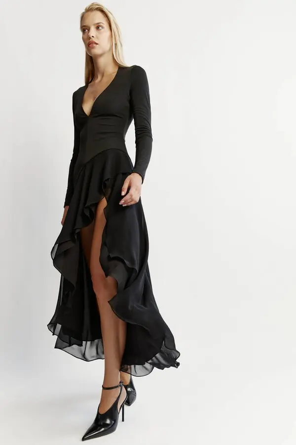 Bardot Carmine High-low Dress With Draping Detail