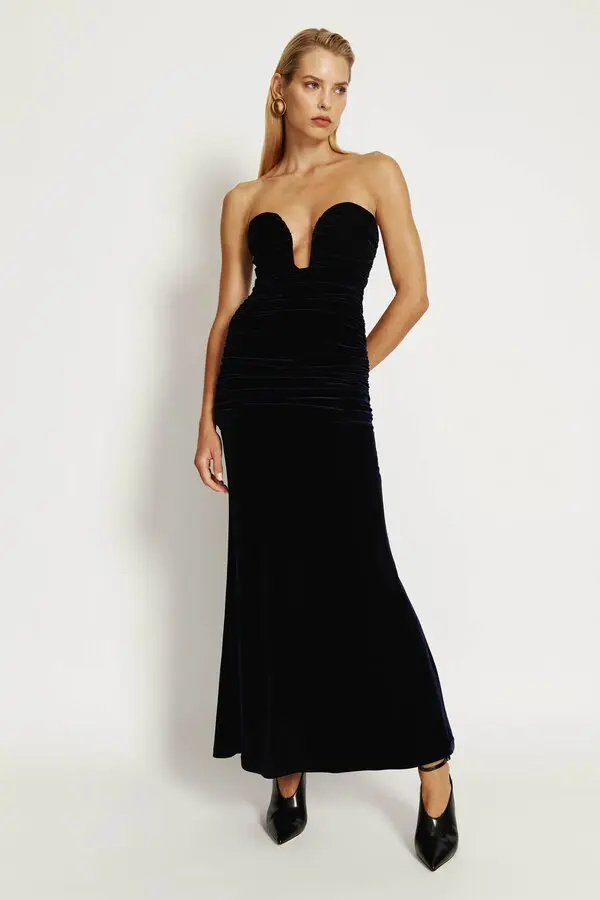 Bardot Elvira Velvet Maxi Dress - Navy
