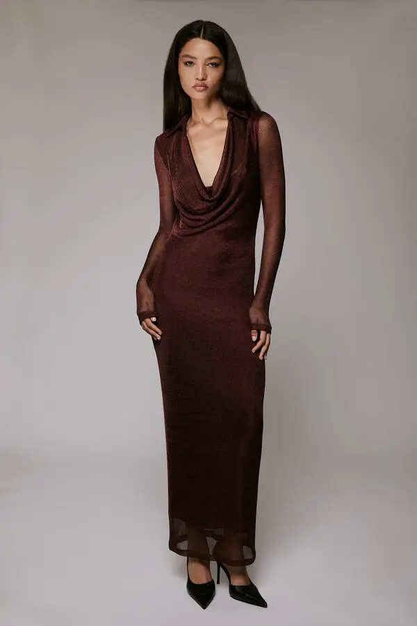 Bardot Lorel Lurex Midi Dress - Deep Plum
