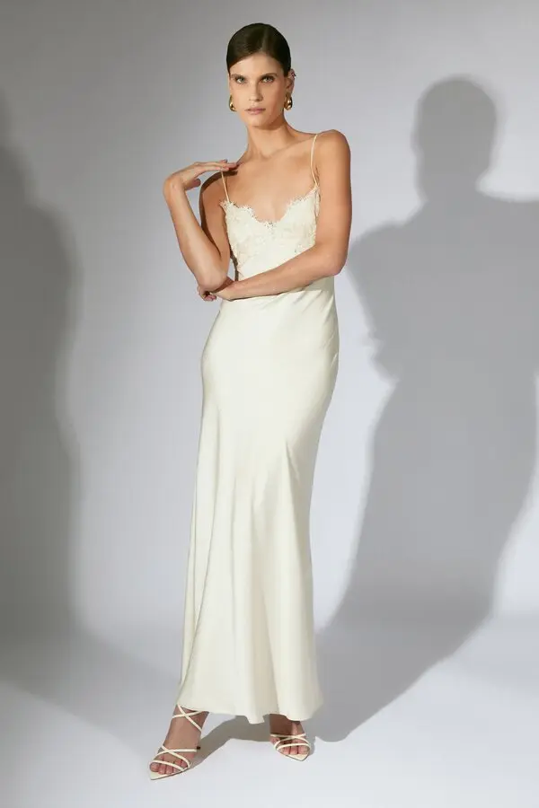 Bardot Elisan Lace Satin Maxi Dress - Ivory