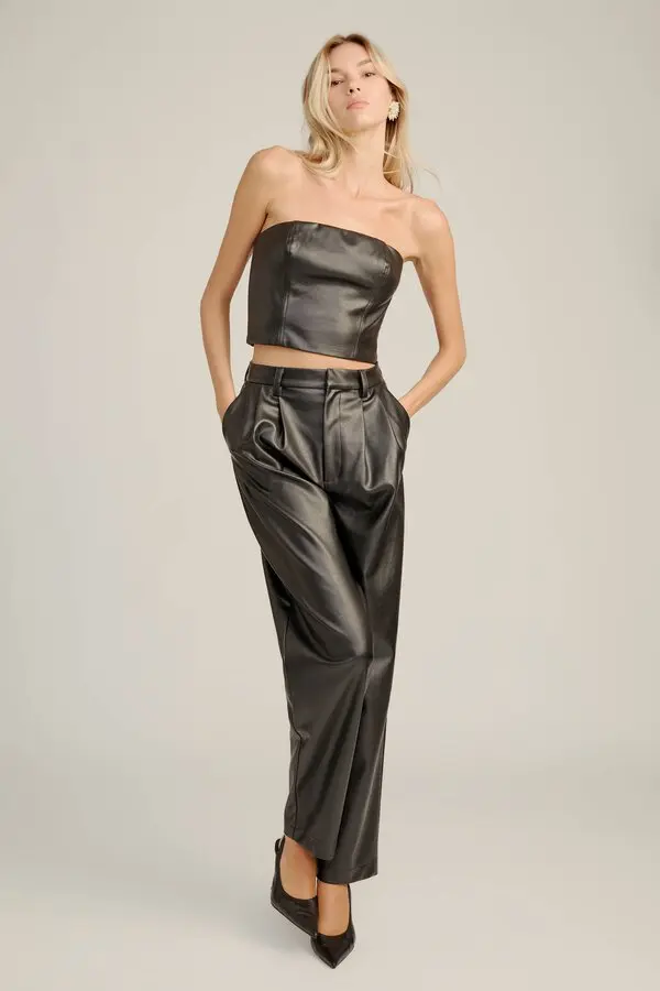 Bardot Kelsa Vegan Leather Barrel Leg Trousers