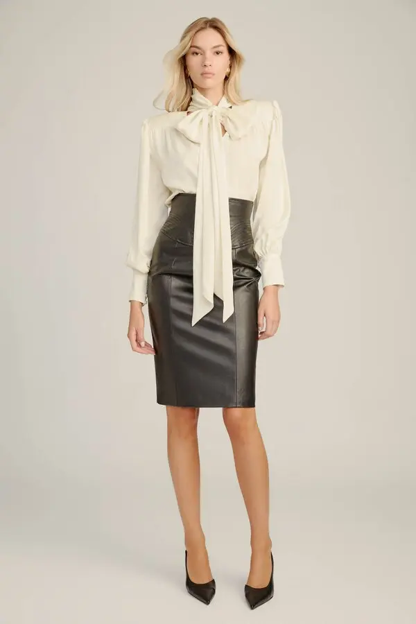 Bardot Revana Satin Tie Neck Blouse - Ivory