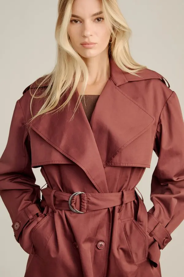 Bardot Aster Short Trench Coat - Deep Plum