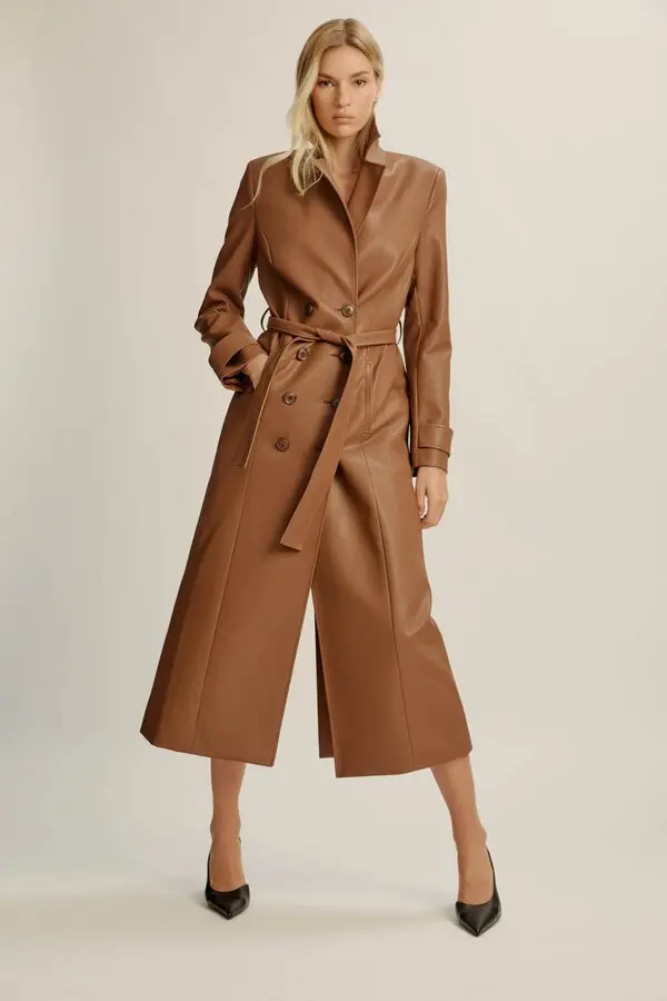 Bardot Vegan Leather Longline Double-breasted Coat