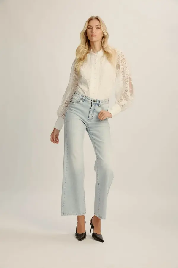 Bardot Olessia Lace Bodysuit With Mandarin Collar And Puff Sleeves - Ivory