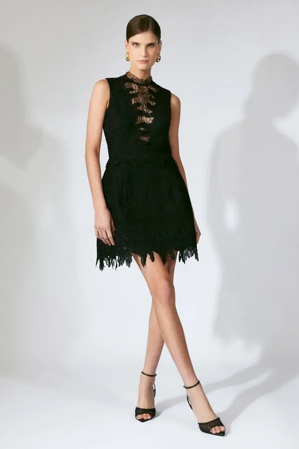 Bardot Silas Hourglass Mini Dress With Lace Detailing - Black