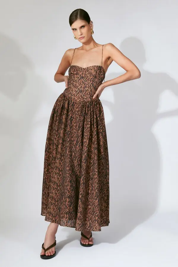 Bardot Estie Printed Maxi Dress With Sweetheart Neckline And Lace-up Back - B Leopard