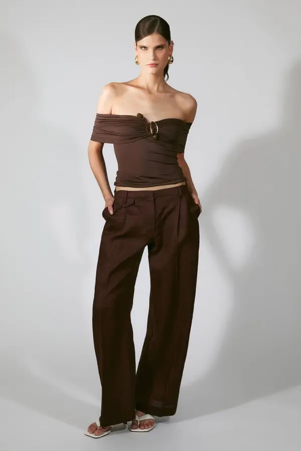 Bardot Martina Off-the-shoulder Top - Chocolate