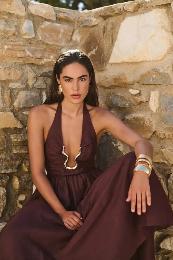 Bardot Cavarly Ramie Halter Midi Dress - Chocolate