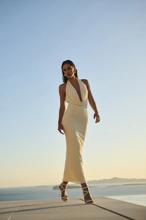 Bardot Nola Sequin Cowl Maxi Dress - Buttercup