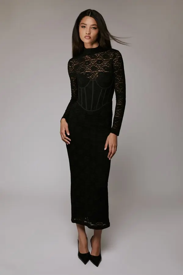 Bardot Carmen Lace Corset Midi Dress