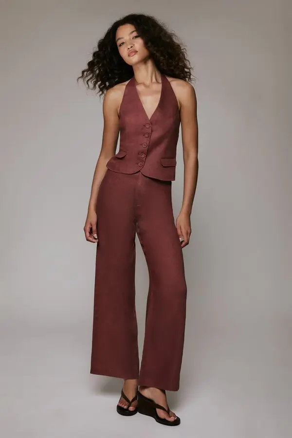 Bardot Domenica Mid Rise Linen Full Length Pants