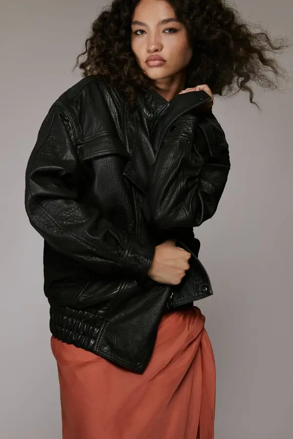 Bardot Oversized Leather Jacket - Black