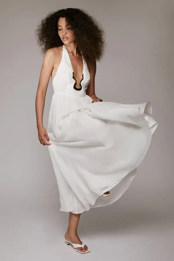 Bardot Cavarly Ramie Halter Midi Dress - Ivory