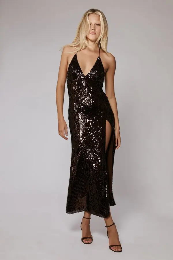 Bardot Santina Sequin Halter Maxi Dress
