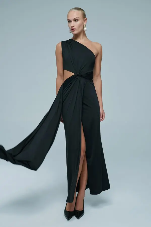 Bardot Saskia One Shoulder Maxi Dress - Black