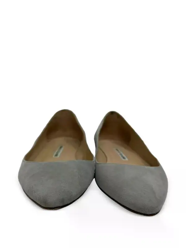 Manolo Blahnik Suede Pointed Toe Ballet Flats - Grey