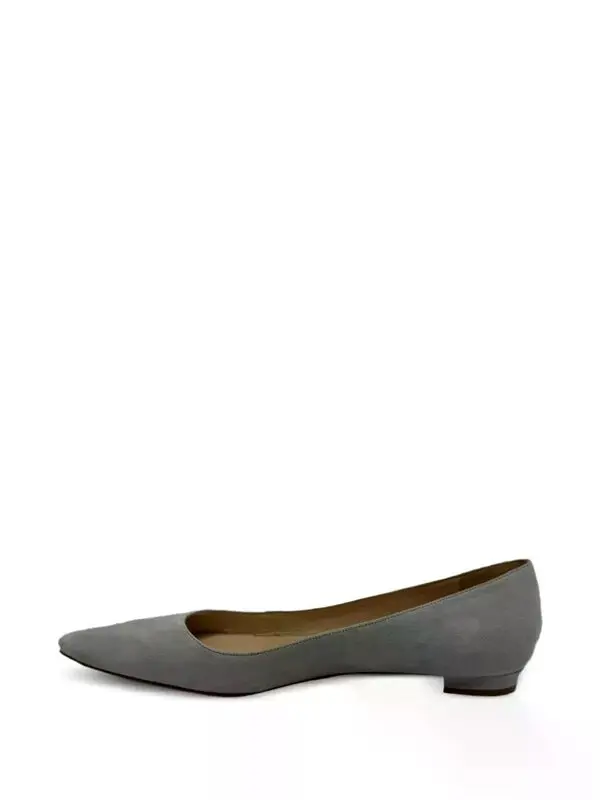 Manolo Blahnik Suede Pointed Toe Ballet Flats - Grey