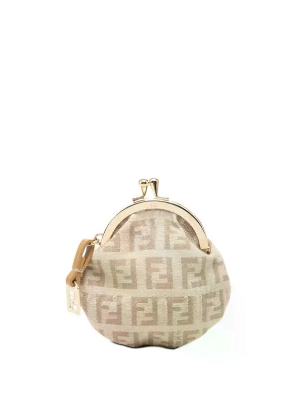 Fendi Zucchino Canvas Kiss Lock Purse Coin Pouch - Neutrals