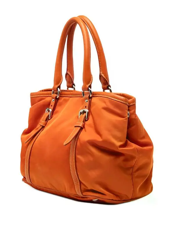 Prada Soft Calf Trimmed Tessuto Satchel - Orange